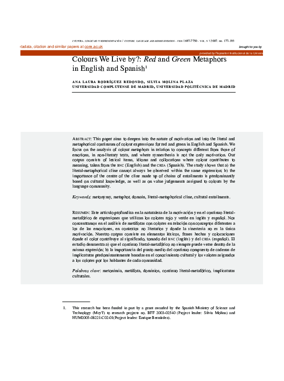 (PDF) Colours we live by?:" red" and" green" metaphors in English and ...