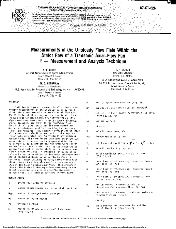 (PDF) Measurements of the Unsteady Flow Field Within the Stator Row of a Transonic Axial-Flow ...