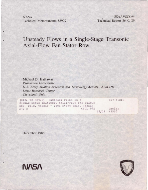 Pdf Unsteady Flows In A Single Stage Transonic Axial Flow Fan Stator Row