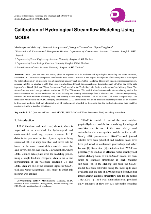 (PDF) Calibration of Hydrological Streamflow Modeling Using MODIS
