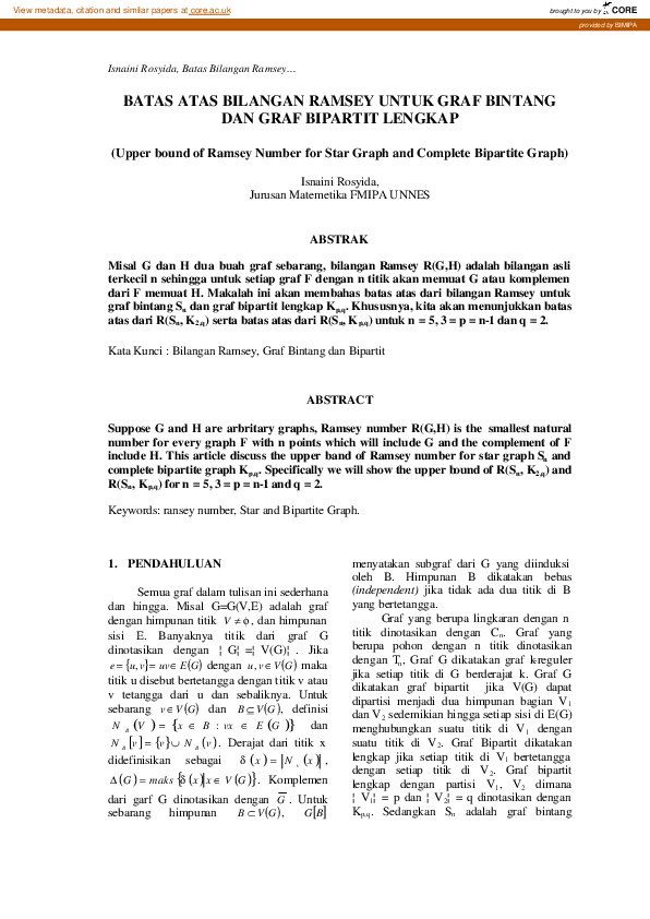 (PDF) Batas Atas Bilangan Ramsey Untuk Graf Bintang Dan Graf Bipartit ...