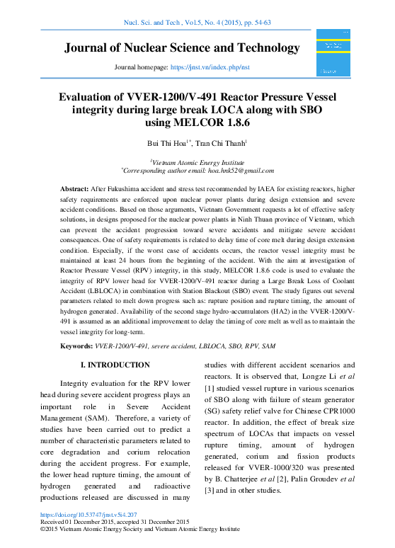(PDF) Evaluation of VVER-1200/V-491 Reactor Pressure Vessel integrity ...