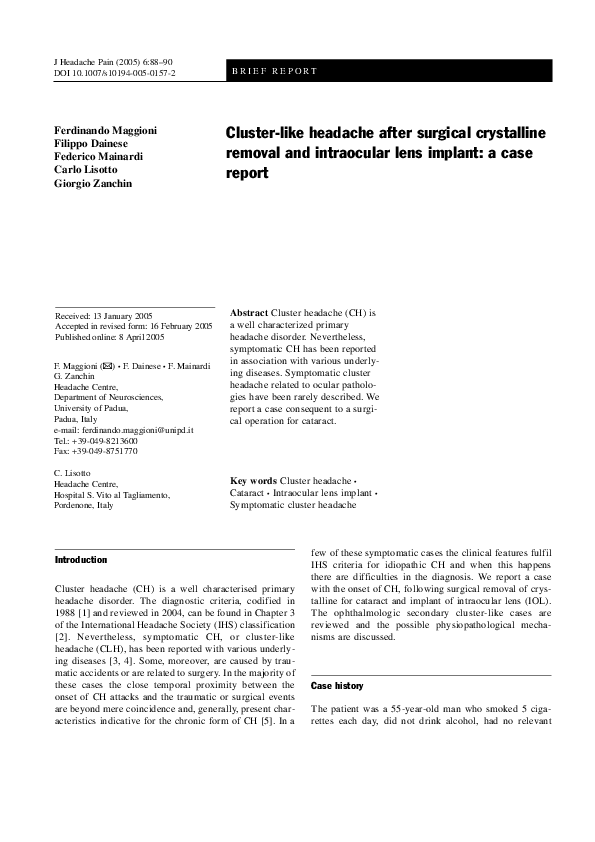 (PDF) Cluster-like headache after surgical crystalline removal and ...