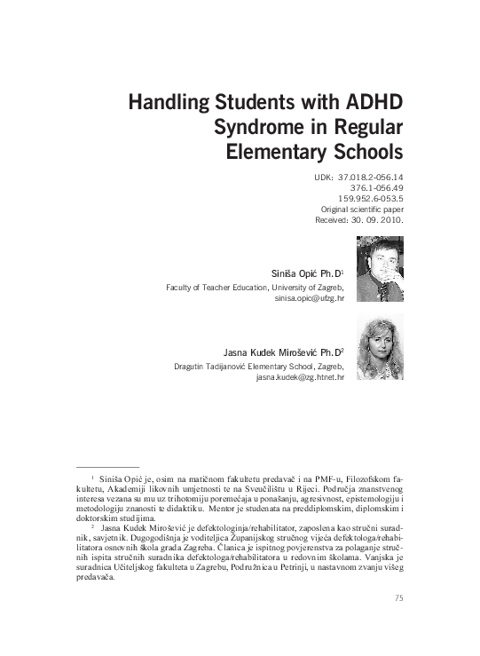 (PDF) Handling Students with ADHD Syndrome in Regular Elementary Schools