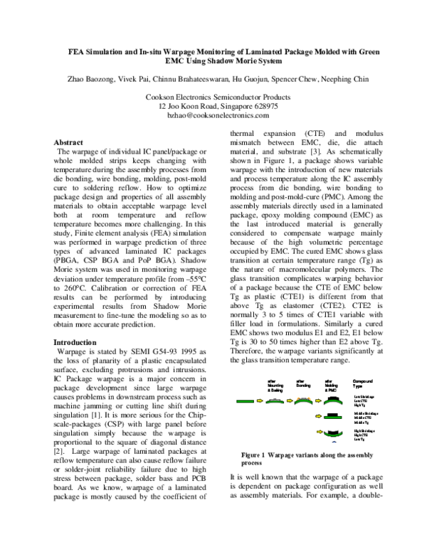 (PDF) FEA Simulation and In-situ Warpage Monitoring of Laminated ...