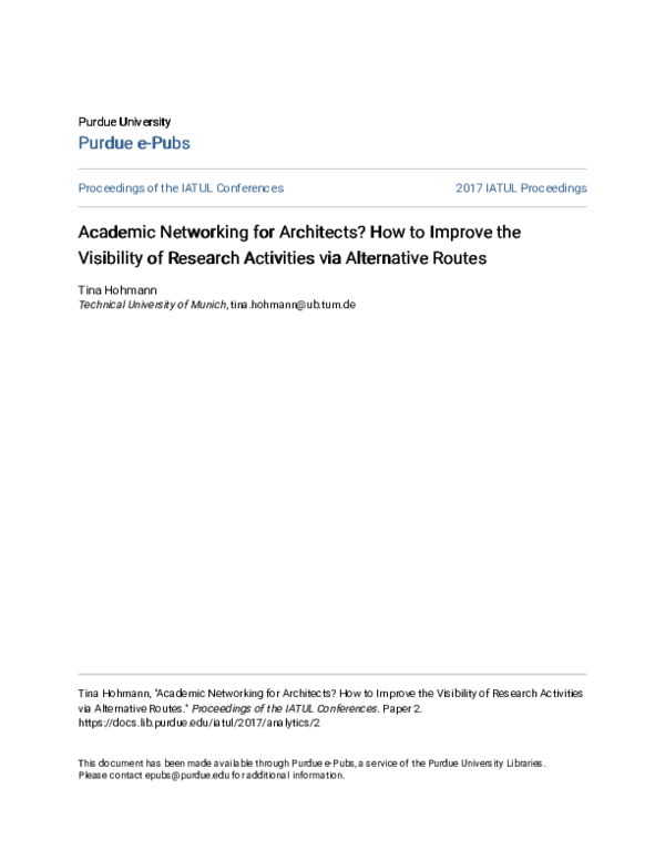 (PDF) Academic Networking for Architects? How to Improve the Visibility ...