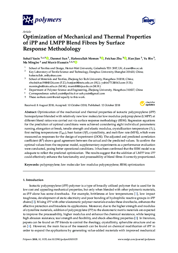(PDF) Optimization of Mechanical and Thermal Properties of iPP and LMPP ...