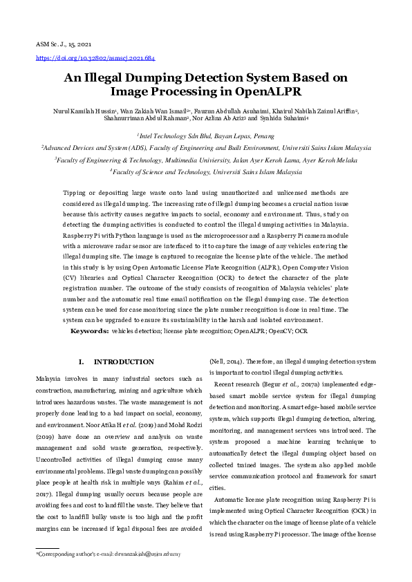 (PDF) An Illegal Dumping Detection System Based on Image Processing in OpenALPR