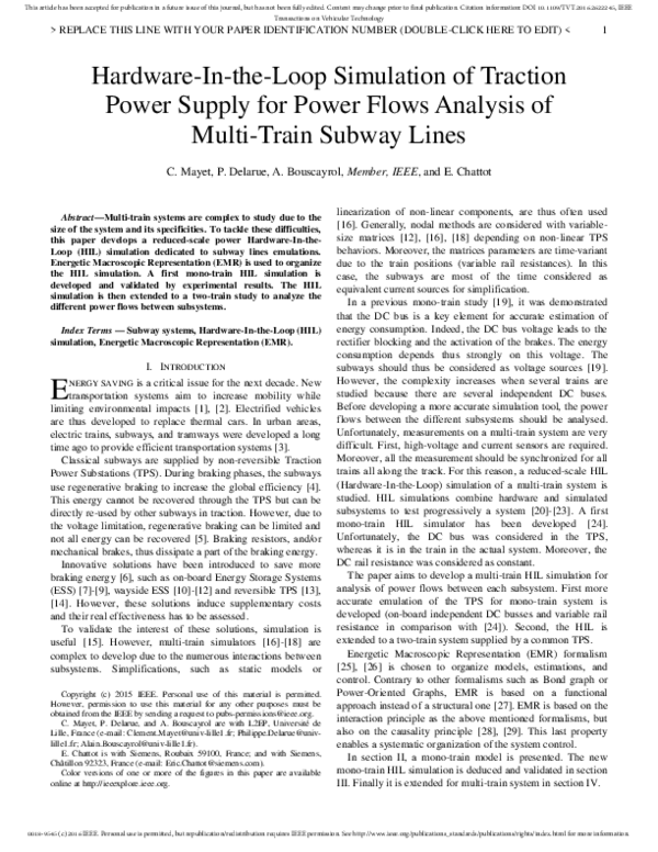 (PDF) Hardware-In-the-Loop Simulation of Traction Power Supply for Power Flows Analysis of ...