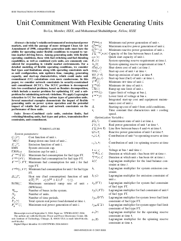 (PDF) Unit Commitment With Flexible Generating Units