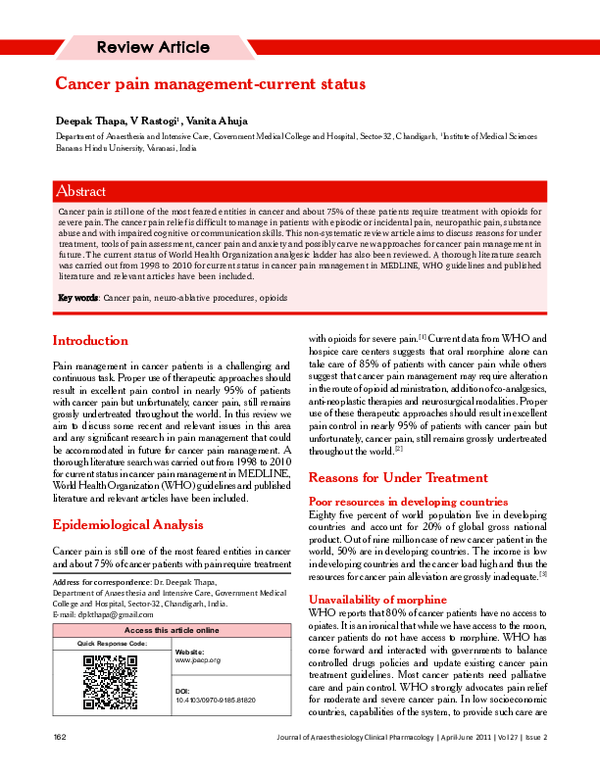 (PDF) Cancer pain management-current status