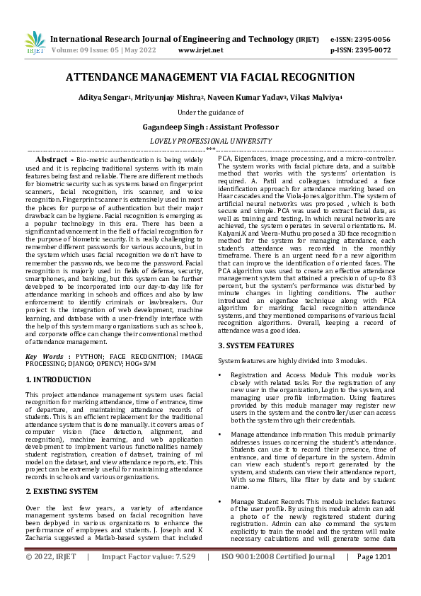 ATTENDANCE MANAGEMENT VIA FACIAL RECOGNITION