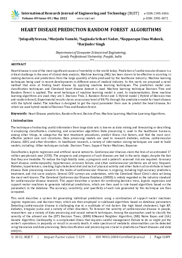 Pdf Heart Disease Prediction Random Forest Algorithms