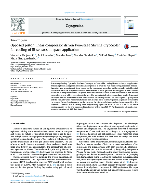 (PDF) Two-stage Stirling Cryocooler for IR Sensors