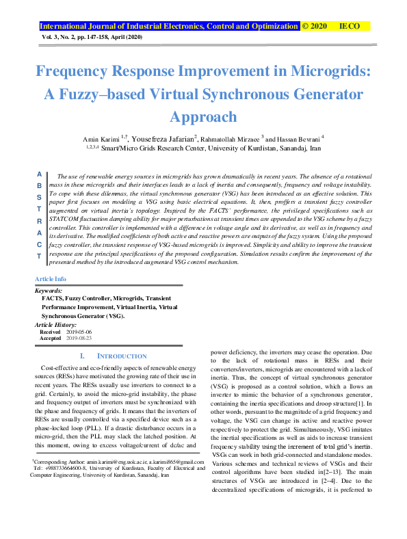 (PDF) Frequency Response Improvement in Microgrids: A Fuzzy-based ... (PDF) Frequency Response Improvement in Microgrids: A Fuzzy-based ...