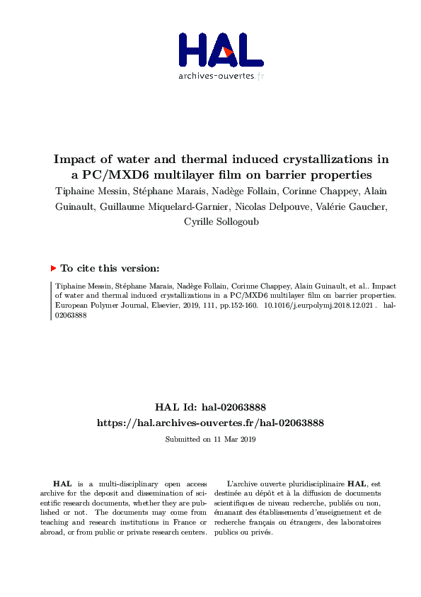 (PDF) Impact of water and thermal induced crystallizations in a PC/MXD6 ...
