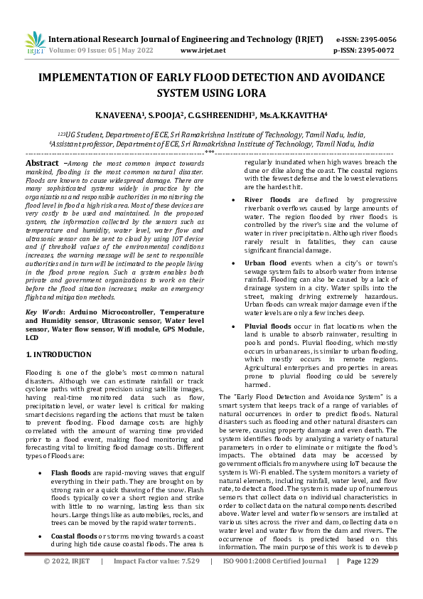 Pdf Implementation Of Early Flood Detection And Avoidance System