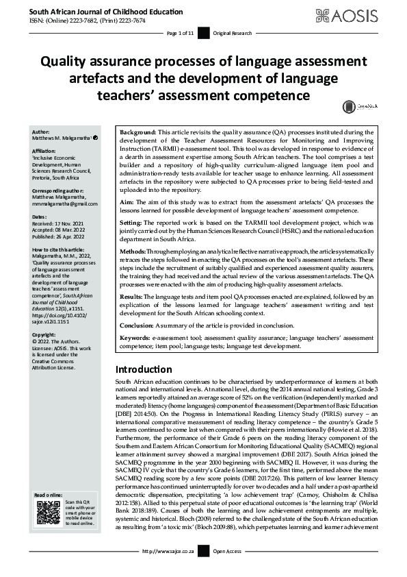 (PDF) Quality assurance processes of language assessment artefacts and ...