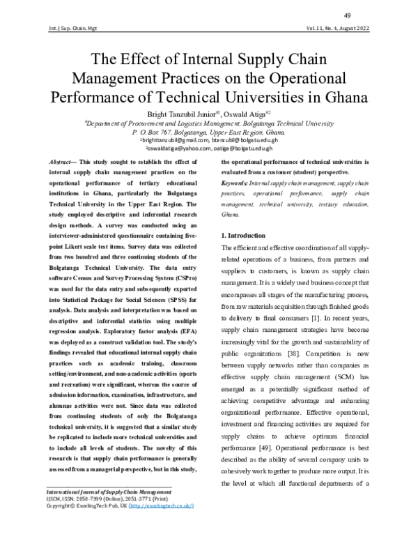 (PDF) The Effect of Internal Supply Chain Management Practices on the Operational Performance of ...