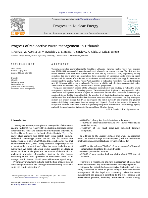 (PDF) Progress of radioactive waste management in Lithuania
