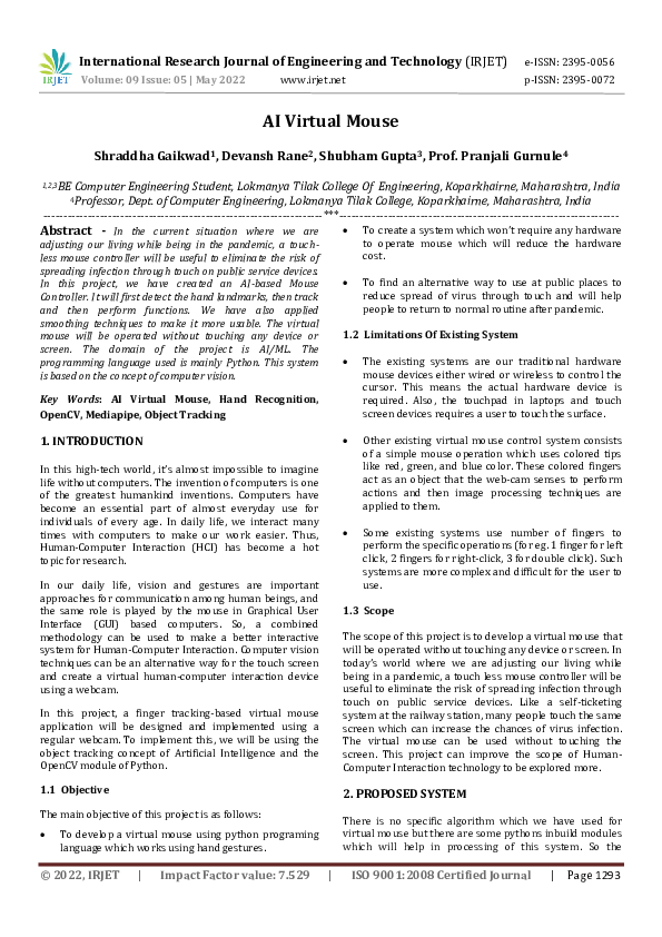(PDF) AI Virtual Mouse