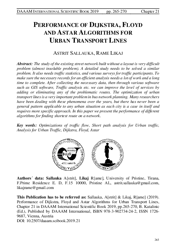 (PDF) Performance of Dijkstra, Floyd and Astar Algorithms for Urban Transport Lines