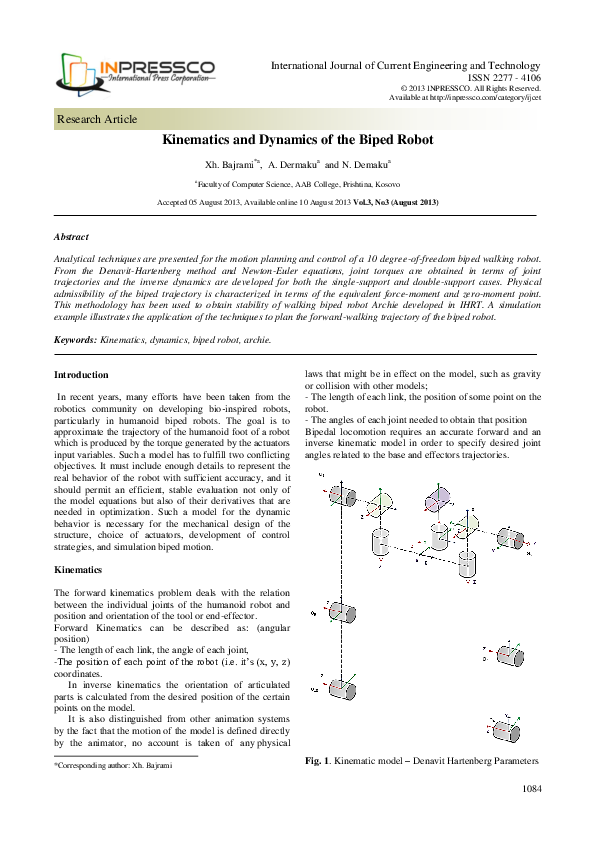 Pdf Kinematics And Dynamics Modelling Of The Biped Robot
