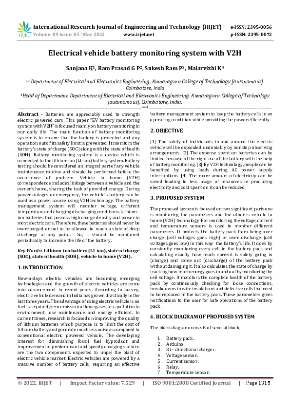 (PDF) Electrical vehicle battery monitoring system with V2H