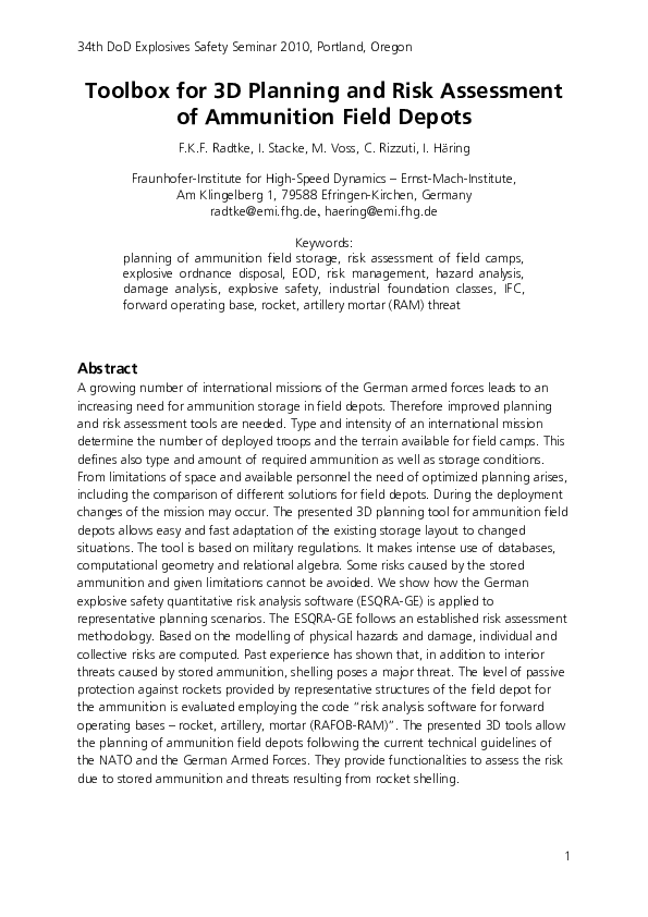 (PDF) Toolbox for 3D Planning and Risk Assessment of Ammunition Field ...