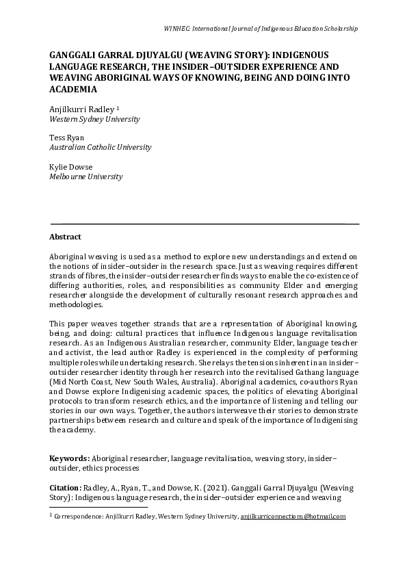 (PDF) Ganggali Garral Djuyalgu (Weaving Story): Indigenous language ...