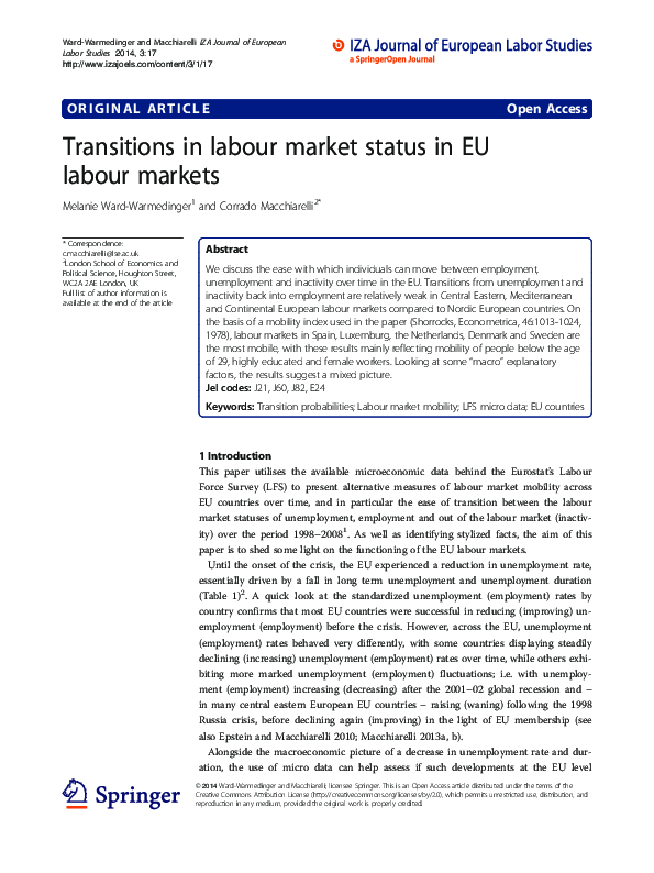 (PDF) Transitions in labour market status in EU labour markets