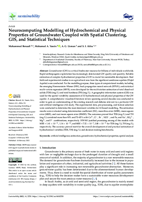 (PDF) Neurocomputing Modelling of Hydrochemical and Physical Properties of Groundwater Coupled ...