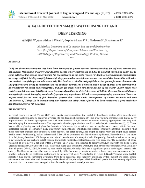 Pdf A Fall Detection Smart Watch Using Iot And Deep Learning
