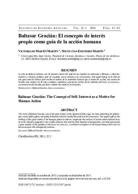 (PDF) Baltasar Gracián: El concepto de interés propio como guía de la ...