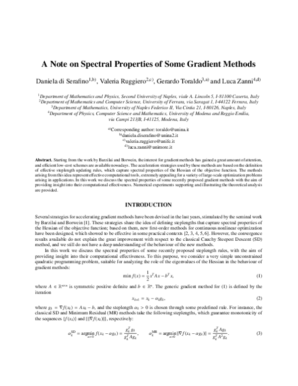 (PDF) A note on spectral properties of some gradient methods