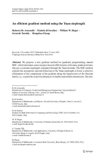 (PDF) An efficient gradient method using the Yuan steplength