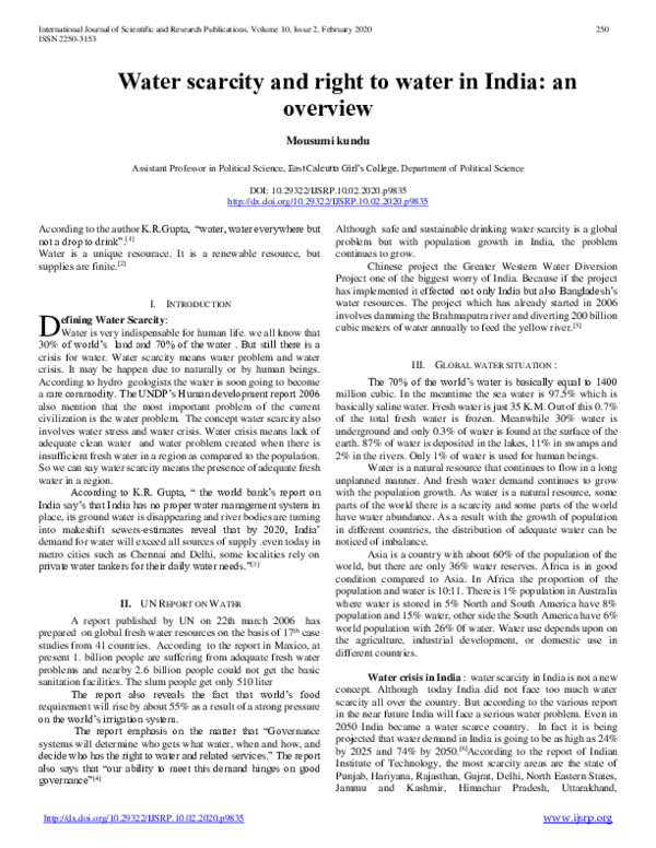 (PDF) Water scarcity and right to water in India: an overview