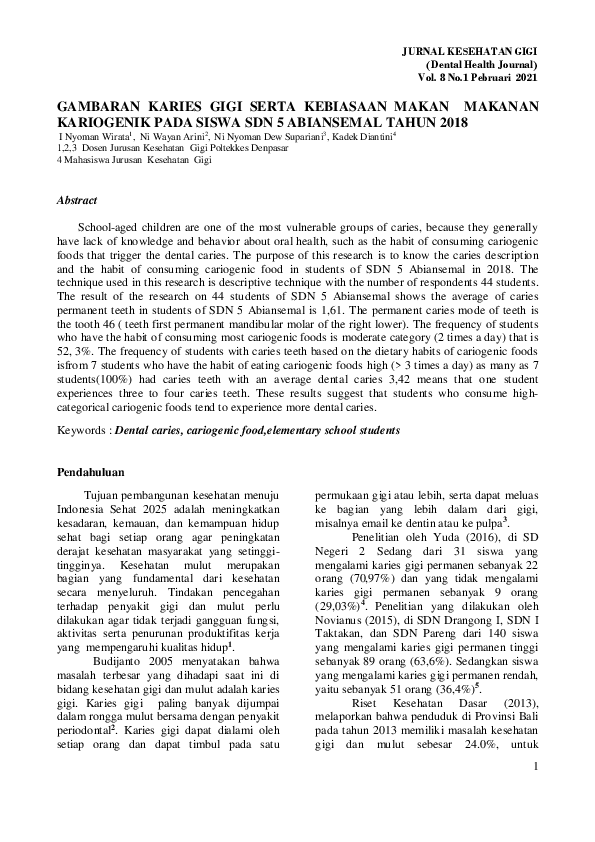 (PDF) Gambaran Karies Gigi Serta Kebiasaan Makan Makanan Kariogenik ...