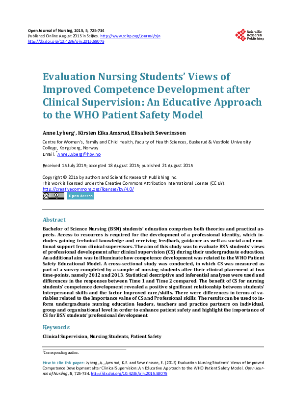 (PDF) Evaluation Nursing Students’ Views of Improved Competence Development after Clinical ...
