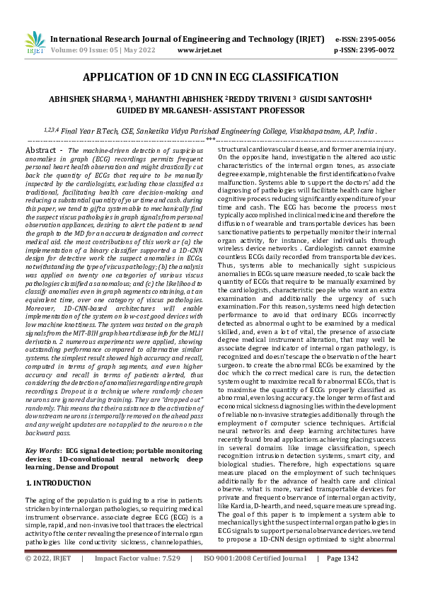(PDF) APPLICATION OF 1D CNN IN ECG CLASSIFICATION