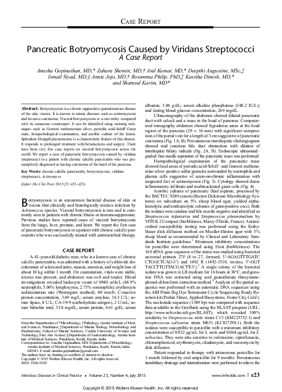 (PDF) Pancreatic Botryomycosis Caused by Viridans Streptococci