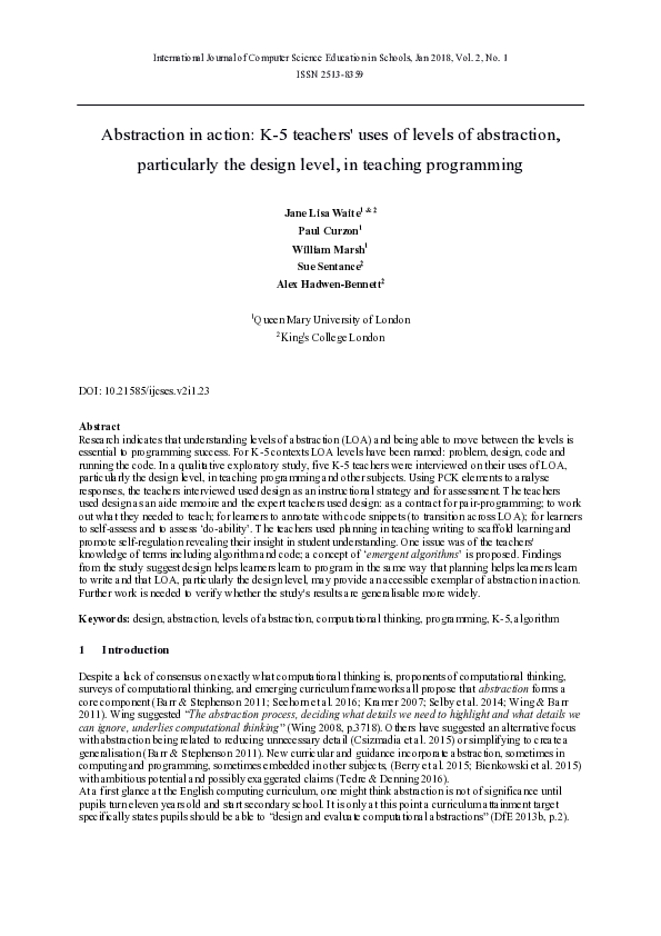 (PDF) Abstraction in action: K-5 teachers' uses of levels of ...