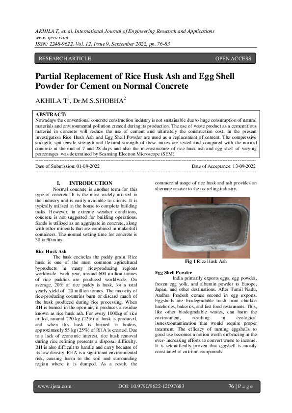 (PDF) Partial Replacement of Rice Husk Ash and Egg Shell Powder for ...