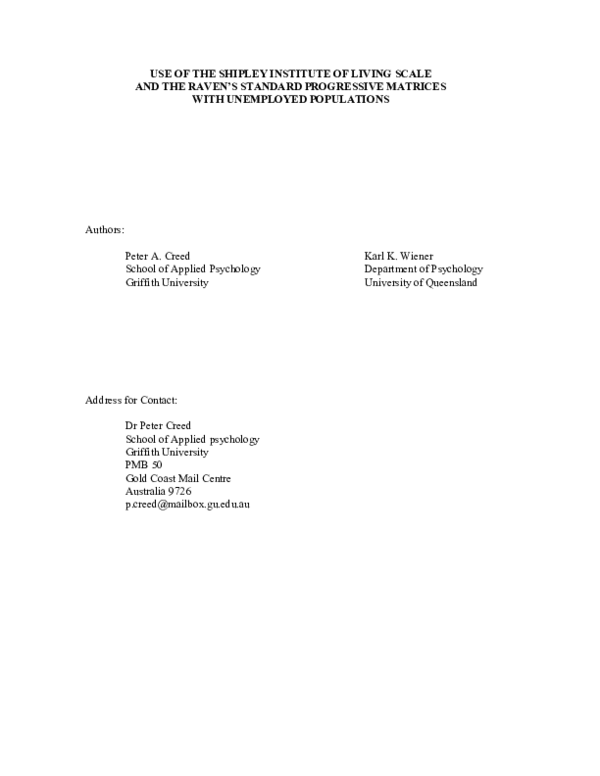 (PDF) Use of the Shipley Institute of Living Scale and the Raven's ...
