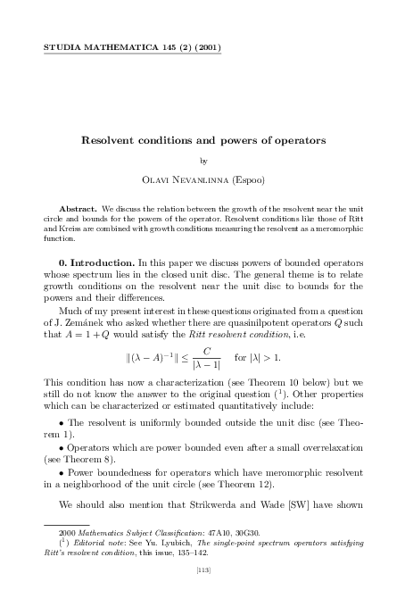(PDF) Resolvent conditions and powers of operators