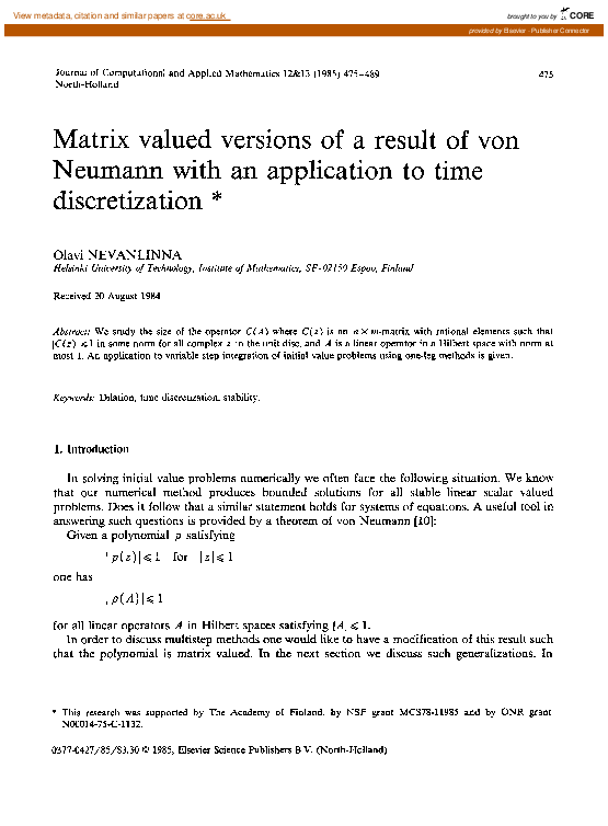 (PDF) Matrix-Valued Operators and Time Discretization Applications