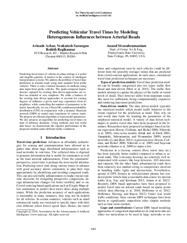 (PDF) Predicting Vehicular Travel Times by Modeling Heterogeneous Influences Between Arterial Roads