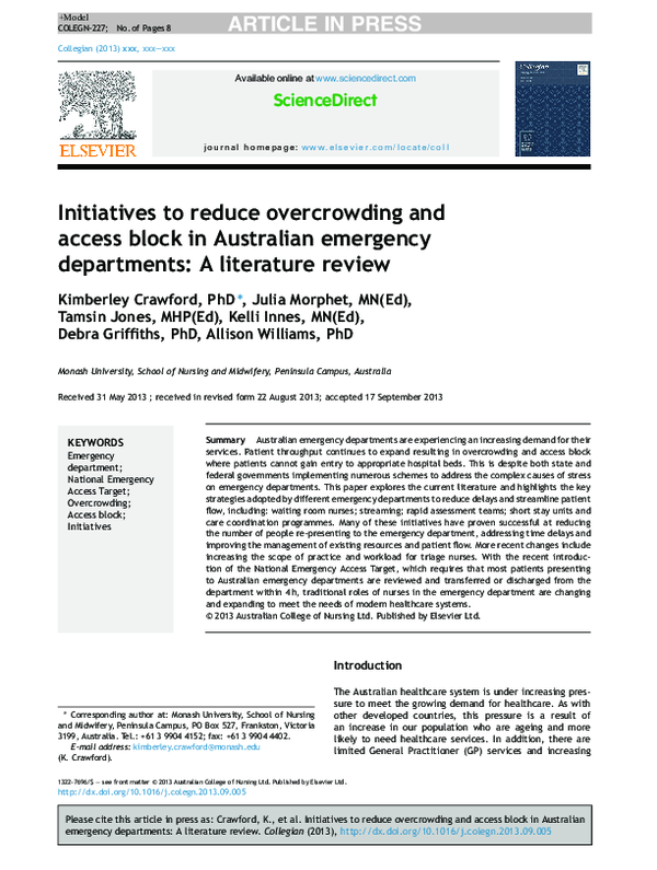 (PDF) Initiatives to reduce overcrowding and access block in Australian ...