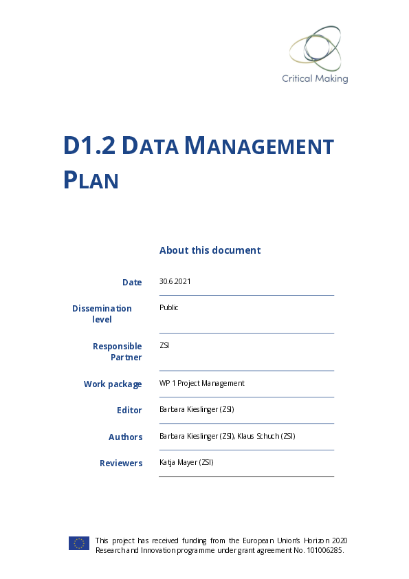 (PDF) Critical Making: Data Management Plan | Klaus Schuch - Academia.edu