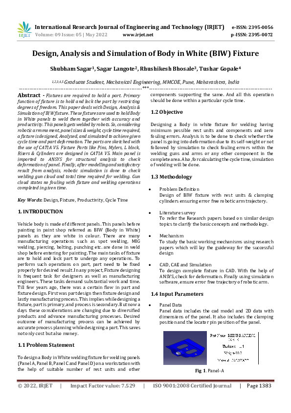 (PDF) Design, Analysis and Simulation of Body in White (BIW) Fixture